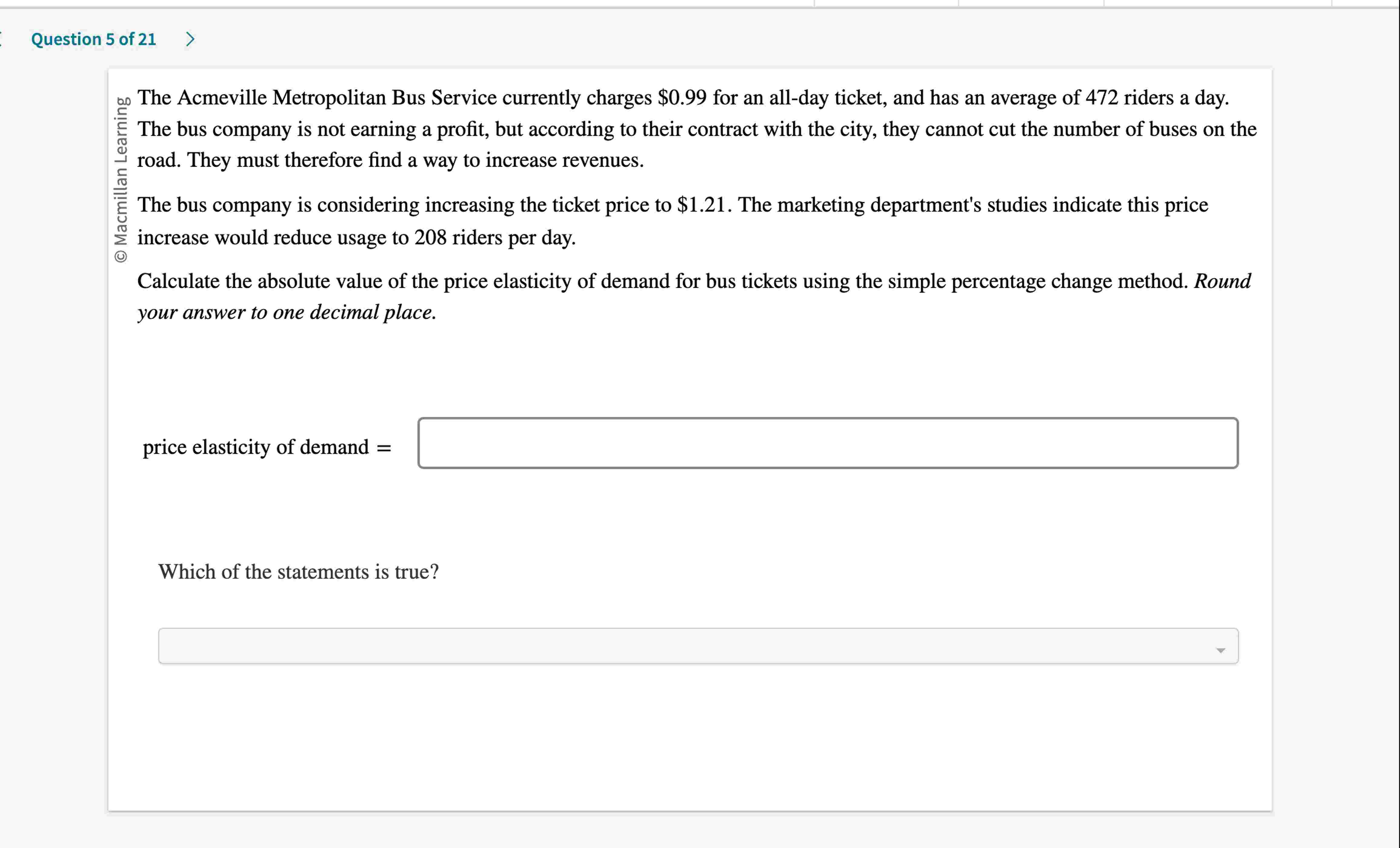 Solved The Acmeville Metropolitan Bus Service currently | Chegg.com