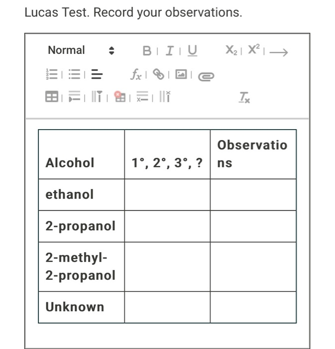 Solved Sample Data - Identifying an Unknown Alcohol Data | Chegg.com