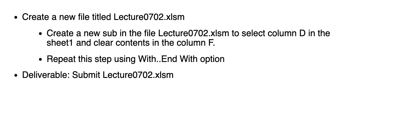 Solved Create a new file titled Lecture0702.xIsmCreate a new | Chegg.com