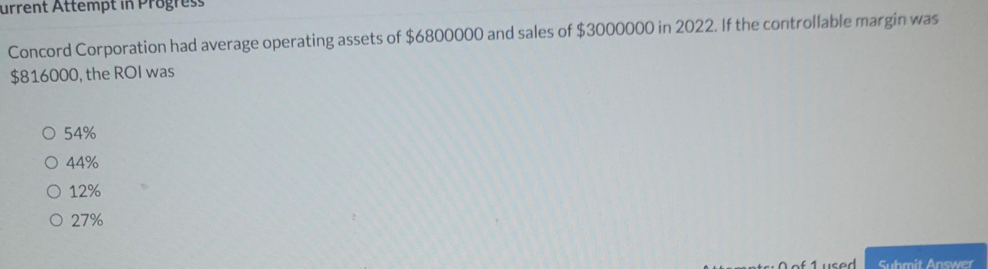 Solved Concord Corporation Had Average Operating Assets Of