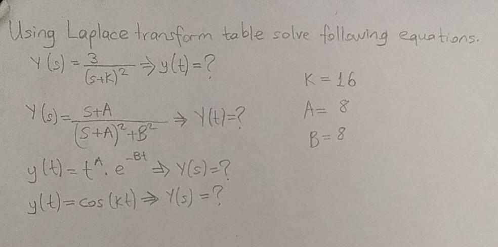 Solved Using Laplace transform table solve following | Chegg.com