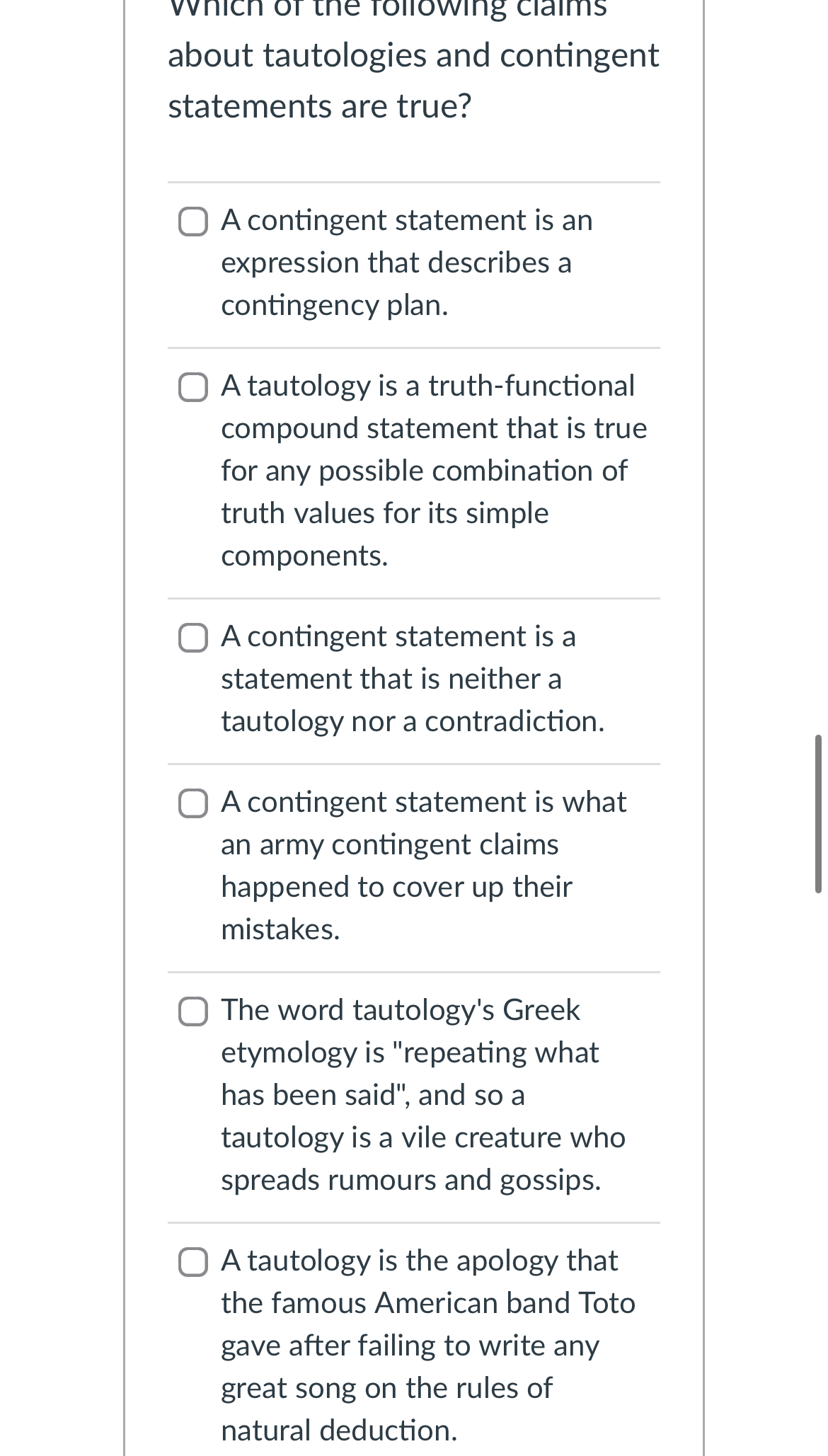 Solved about tautologies and contingent statements are | Chegg.com