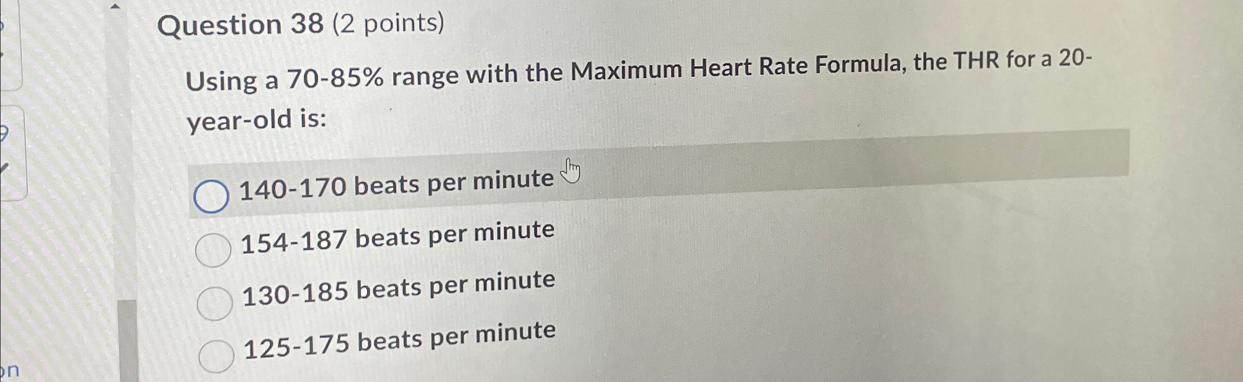 Solved Question 38 (2 ﻿points)Using a 70-85% ﻿range with the | Chegg.com