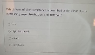 Solved Which form of client resistance is described as the | Chegg.com