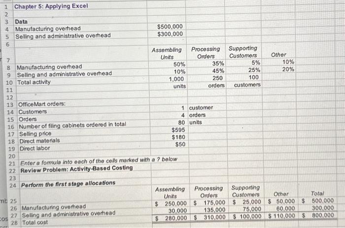 Solved Download the Applying Excel form and enter formulas | Chegg.com