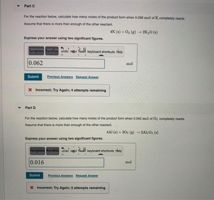 Solved For the reaction below, calculate how many moles of | Chegg.com