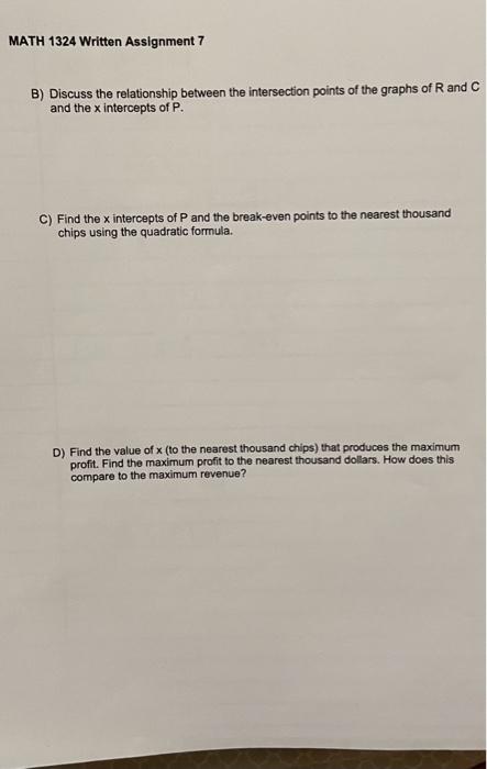 Solved MATH 1324 Written Assignment 7 Section 2.3: Model and | Chegg.com