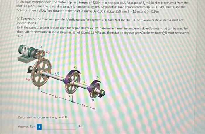 Solved In the gear system shown, the motor applies a torque | Chegg.com