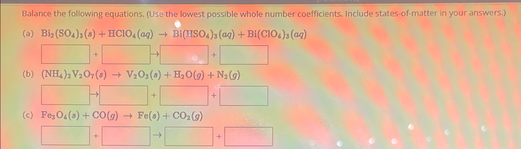 Solved Balance the following equations. (Use the lowest | Chegg.com