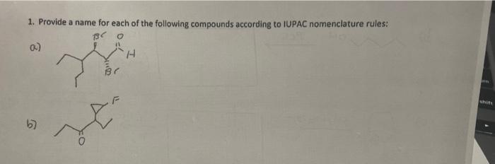 Solved 1. Provide a name for each of the following compounds | Chegg.com