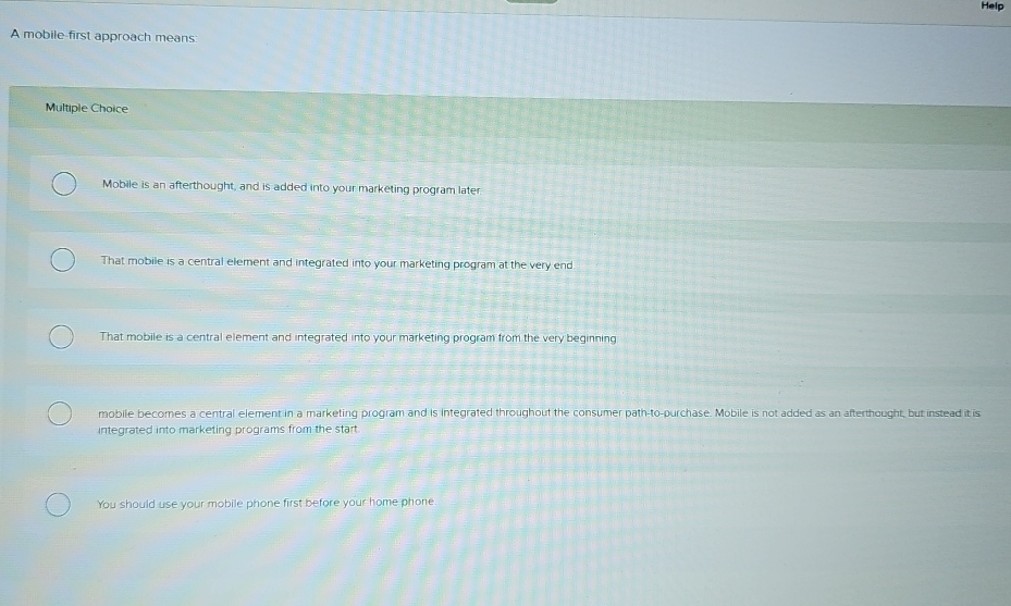 Solved A mobile first approach means:Multiple ChoiceMobile | Chegg.com