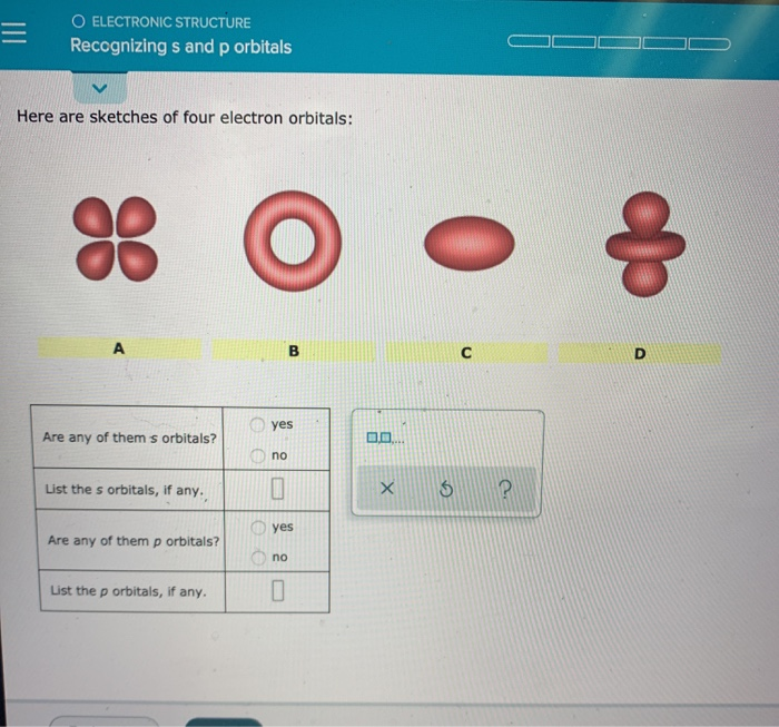 Solved O ELECTRONIC STRUCTURE Recognizing s andp orbitals | Chegg.com