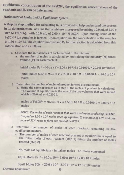 Solved Chemical Equilibrium Lab Report-Please show the | Chegg.com