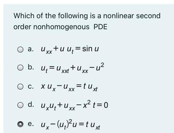 Solved Which of the following is a nonlinear second order | Chegg.com