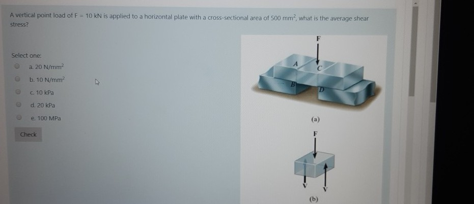 Solved A vertical point load of F = 10 KN is applied to a | Chegg.com