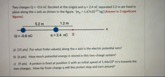 Solved Two charges Q=-0.6nC (located at the origin) ﻿and | Chegg.com