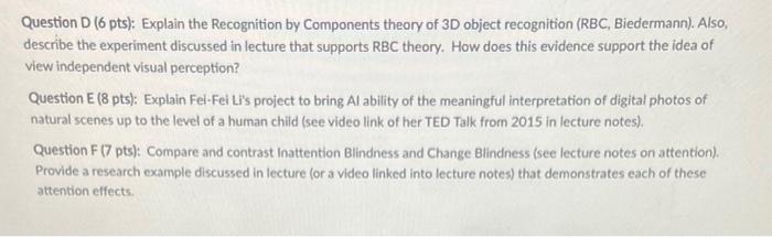 Solved Question D ( 6 pts): Explain the Recognition by | Chegg.com