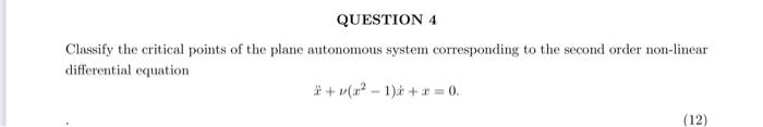 Solved Classify the critical points of the plane autonomous | Chegg.com