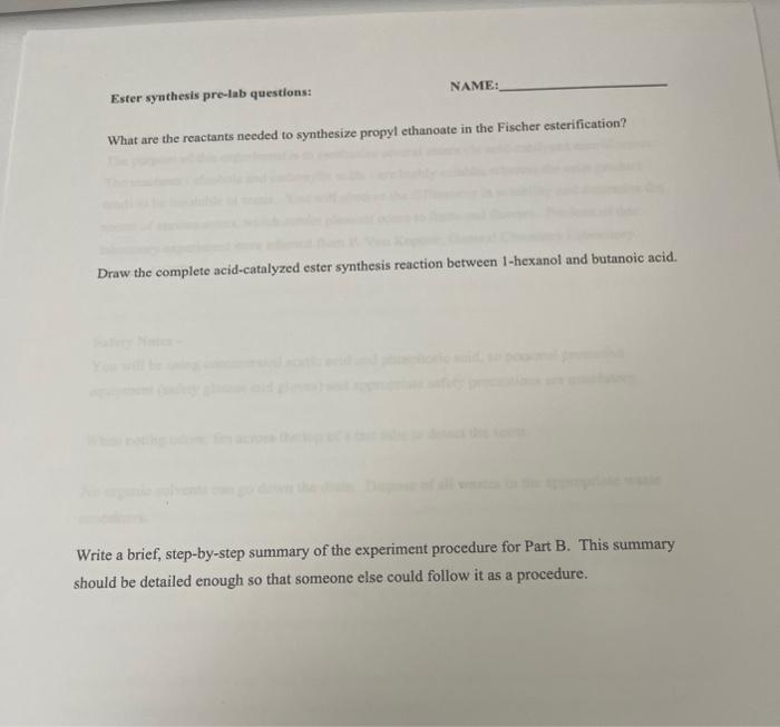 Solved What are the reactants needed to synthesize propyl | Chegg.com