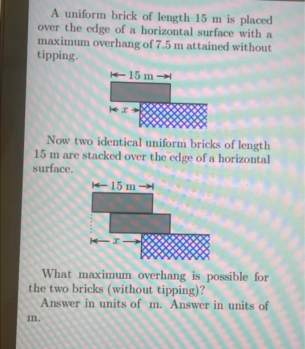 Solved A uniform brick of length 15 m is placed over the | Chegg.com