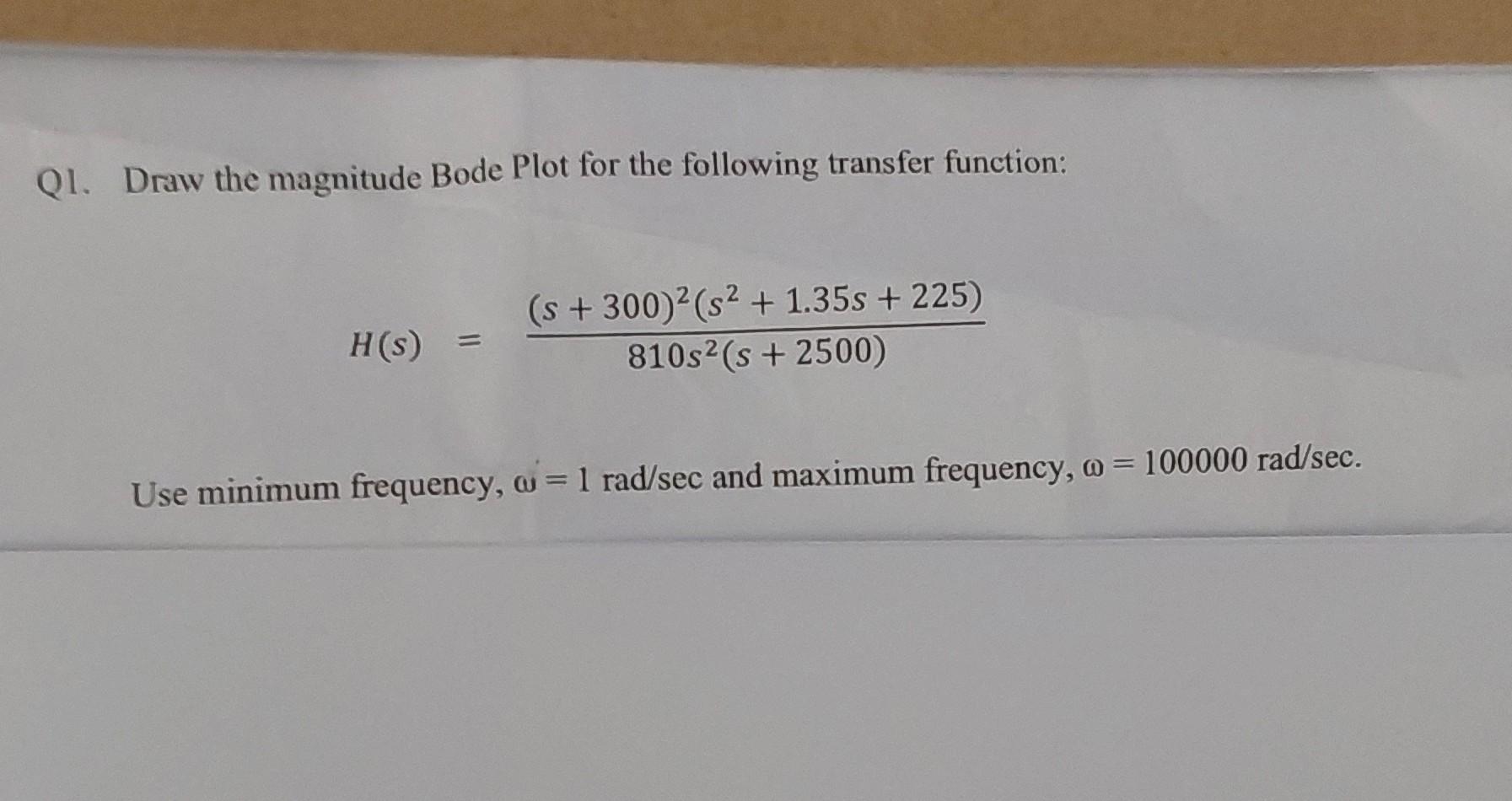 Solved Q1. Draw the magnitude Bode Plot for the following | Chegg.com