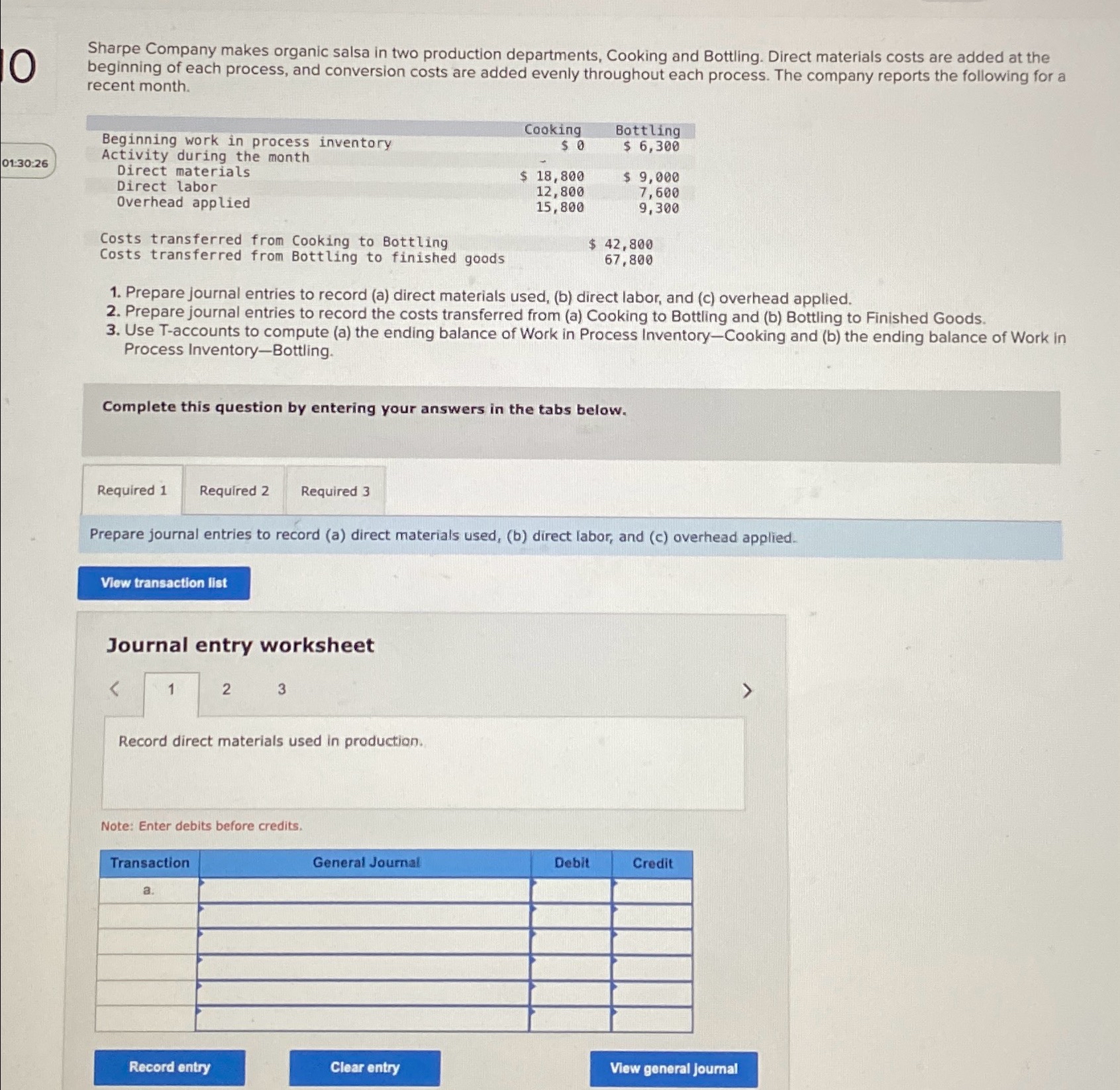 Solved Sharpe Company makes organic salsa in two production | Chegg.com