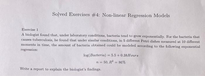 Solved Exercises #4: Non-linear Regression Models | Chegg.com