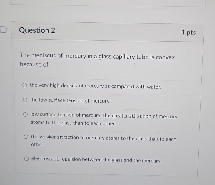 Solved Question 21 ﻿ptsThe meniscus of mercury in a glass | Chegg.com