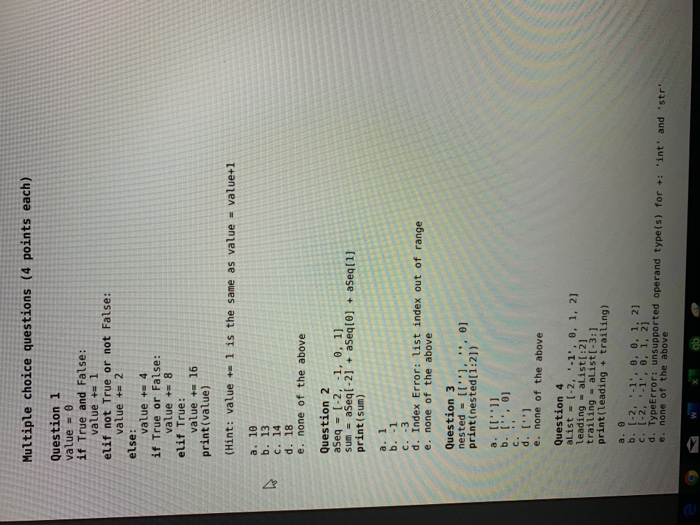 Solved Multiple choice questions (4 points each) Question 1 | Chegg.com