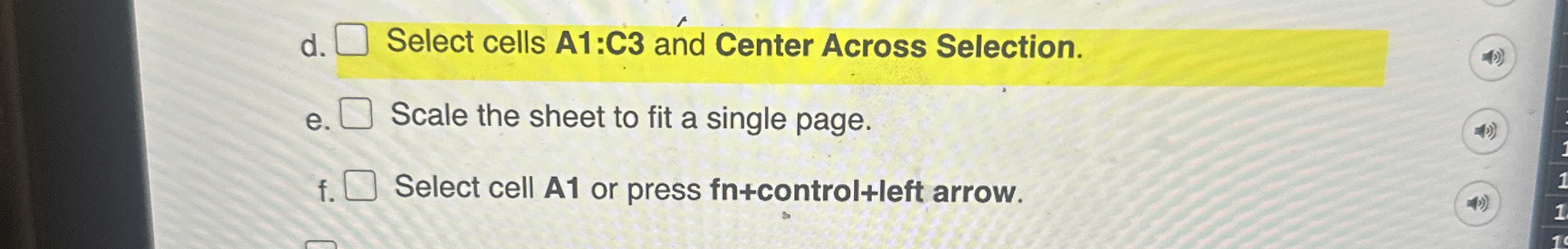 Solved d. ﻿Select cells A1:C3 ﻿and Center Across | Chegg.com