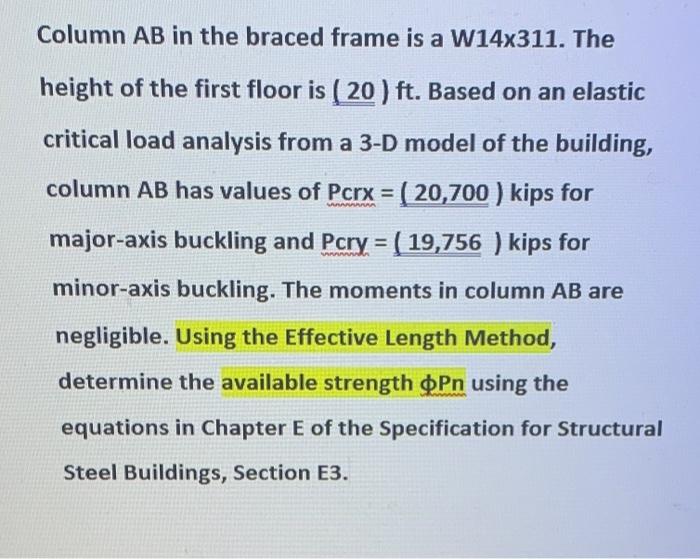 Solved Column AB in the braced frame is a W14x311. The | Chegg.com