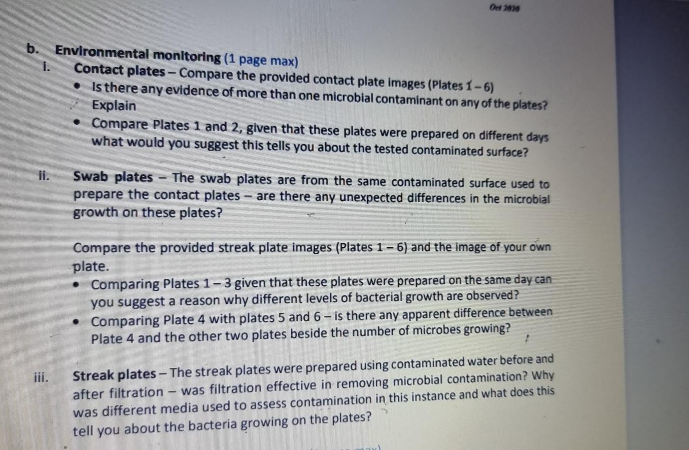 Solved Contact Plates from a Contaminated Surface Plate 1 | Chegg.com