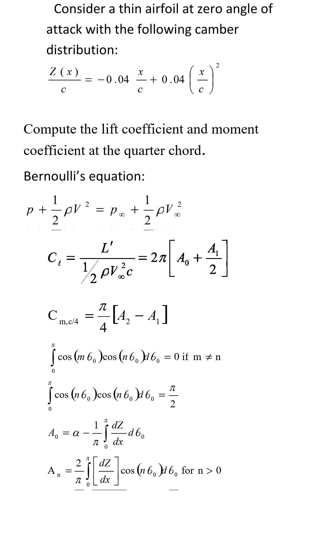 Solved Consider a thin airfoil at zero angle of attack with | Chegg.com