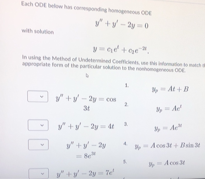 Solved Each ODE below has corresponding homogeneous ODE y" + | Chegg.com