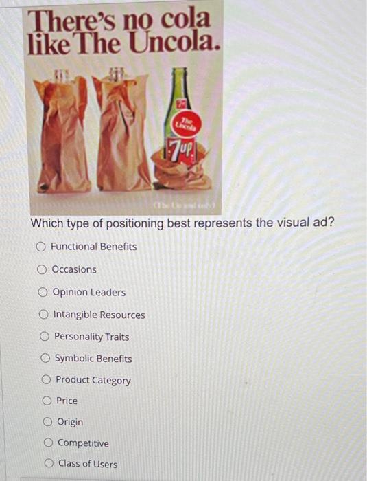 Solved There's no cola like The Uncola. Which type of | Chegg.com