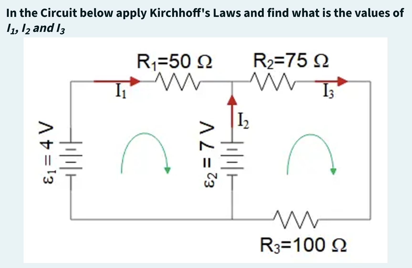 Solved In the Circuit below apply Kirchhoff's Laws and find | Chegg.com