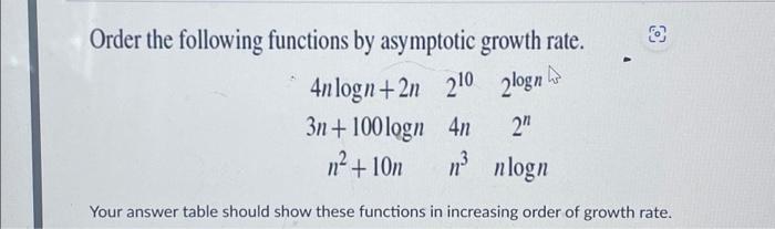 Solved Order the following functions by asymptotic growth | Chegg.com