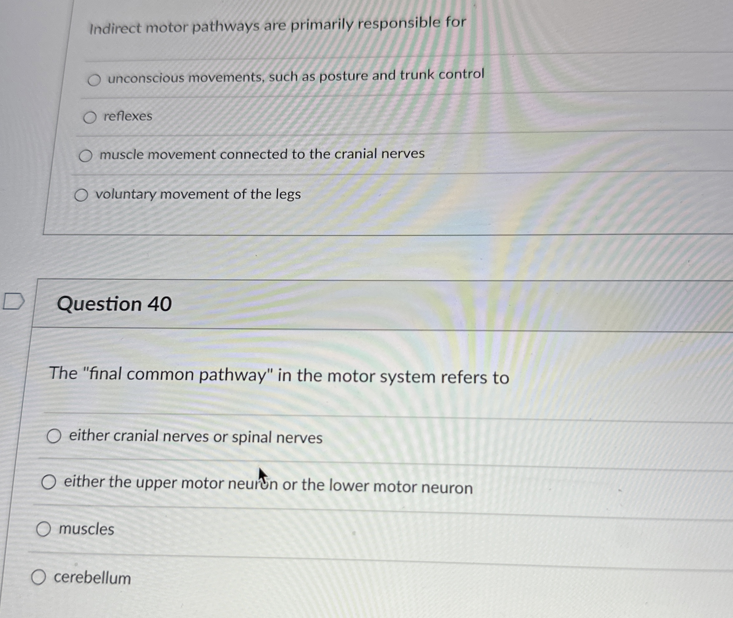 Solved Indirect motor pathways are primarily responsible | Chegg.com