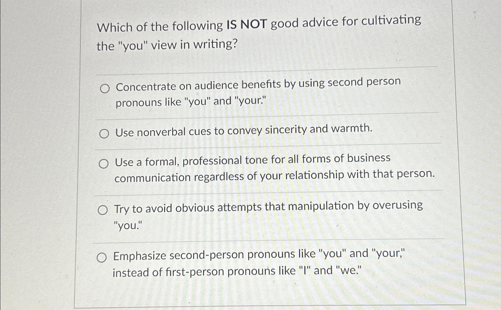 Solved Which of the following IS NOT good advice for | Chegg.com