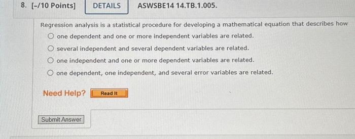 Solved Regression analysis is a statistical procedure for | Chegg.com
