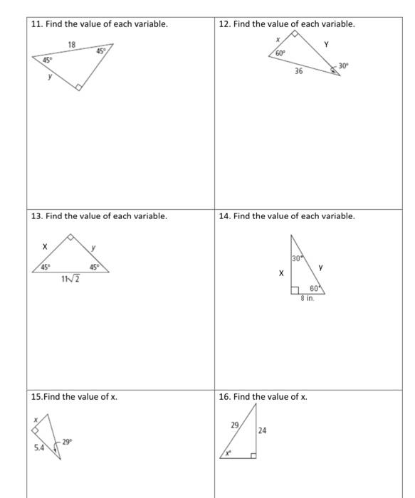 Solved 11. Find the value of each variable. 12. Find the | Chegg.com