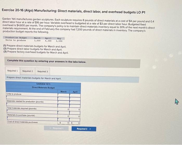 Solved Exercise 20-16 (Algo) Manufacturing: Direct | Chegg.com Solved Exercise 20-16 (Algo) Manufacturing: Direct | Chegg.com