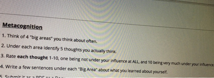 Solved Metacognition 1. Think of 4 "big areas" you think | Chegg.com