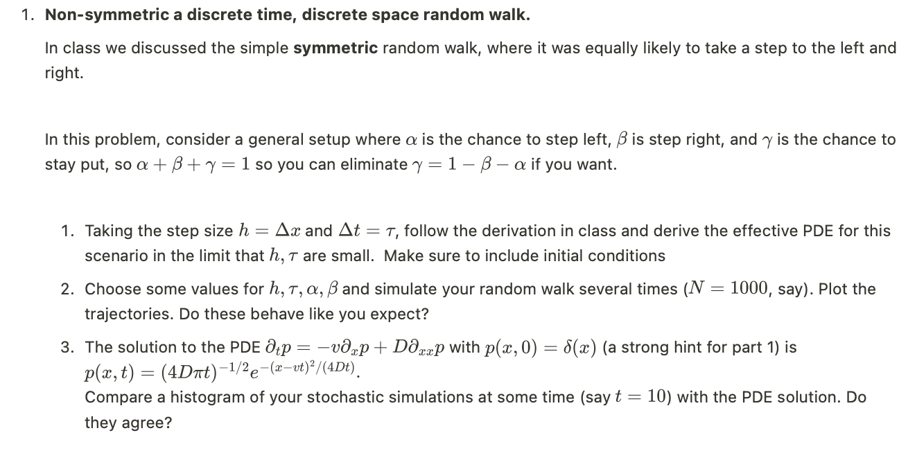 Solved Non-symmetric a discrete time, discrete space random | Chegg.com