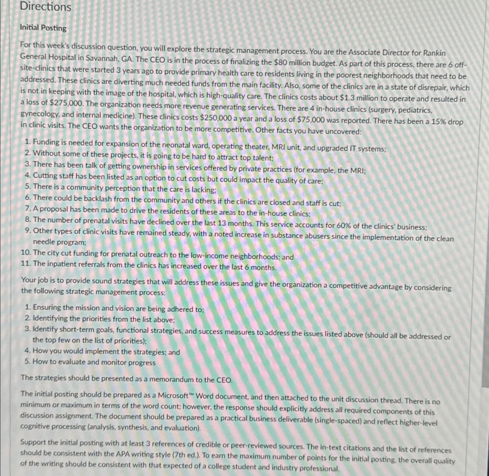Solved DirectionsInitial PostingFor this week's discussion | Chegg.com