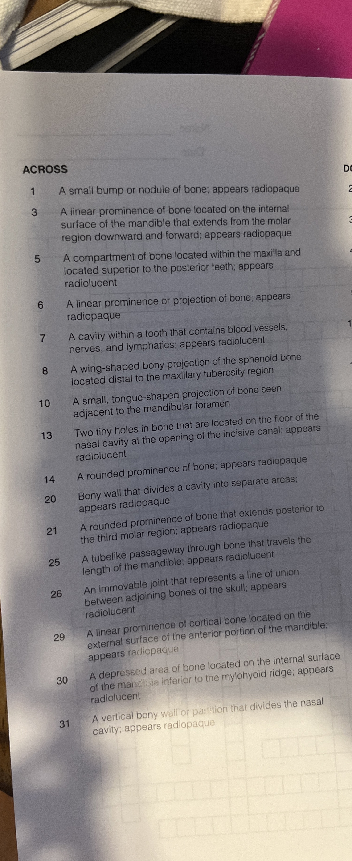 Solved ACROSS1 ﻿A small bump or nodule of bone; appears | Chegg.com