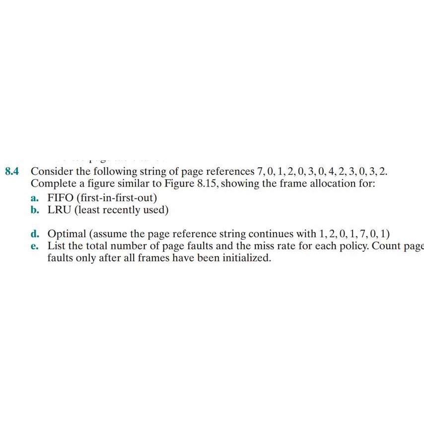 Solved 8.4 ﻿Consider the following string of page references | Chegg.com