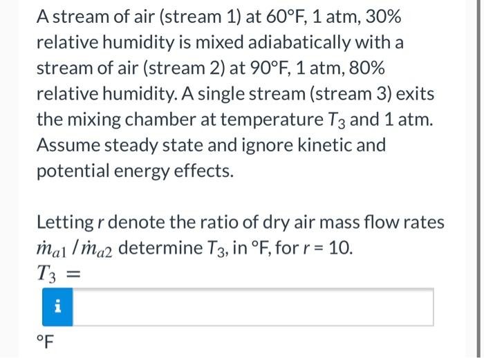 Solved A stream of air (stream 1) at 60°F, 1 atm, 30% | Chegg.com