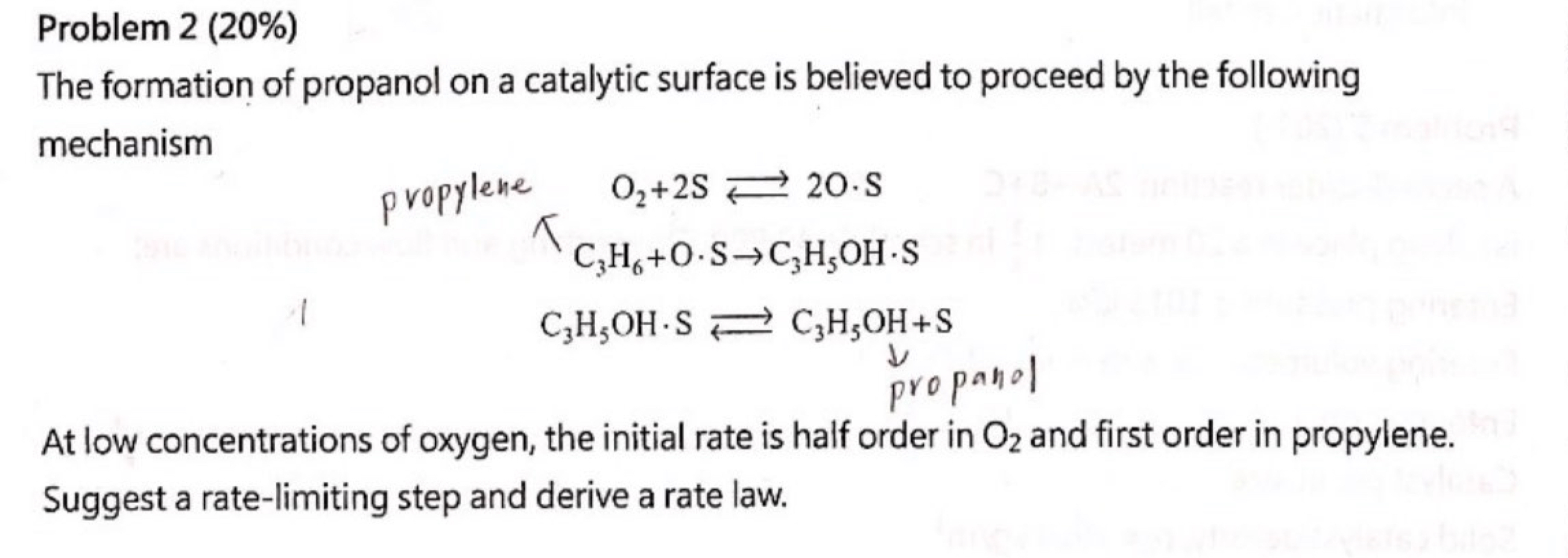 Solved Problem 2 (20%)The formation of propanol on a | Chegg.com