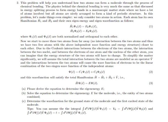 Solved This problem will help you understand how two atoms | Chegg.com